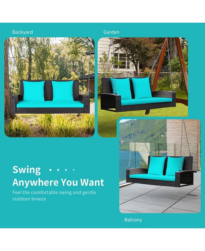 Slickblue 2-Person Patio Rattan Porch Swing with Cushions - Macy's