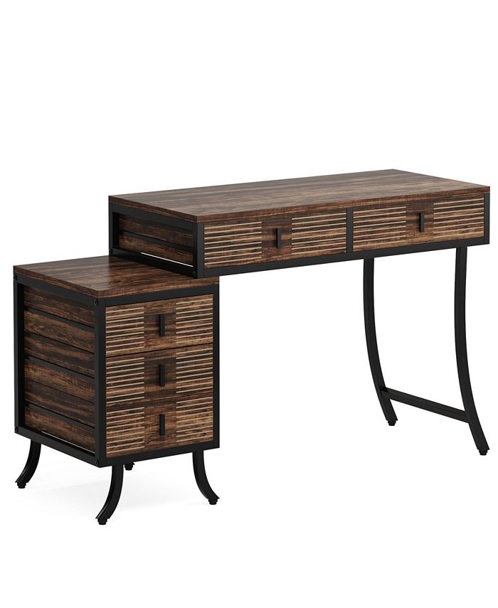 Tribesigns Computer Desk with 5 Drawers, 55" Home Office Desk with ...