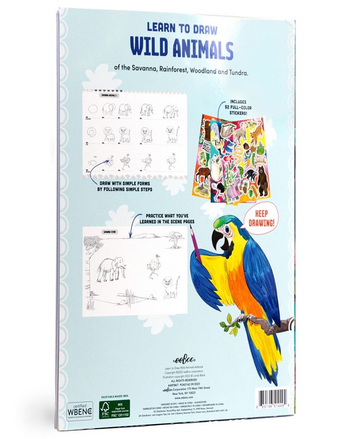 Eeboo Learn to Draw - Wild Animals Drawing Guidebook - Macy's