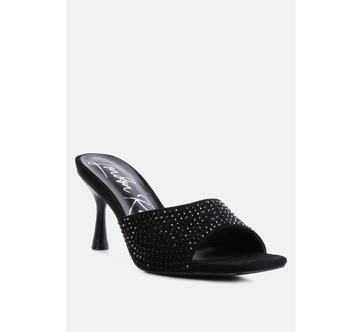 Click here for imprint heat set diamante slip on sandals - Black prices