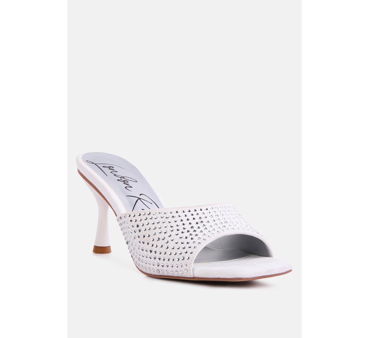 Click here for imprint heat set diamante slip on sandals - White prices