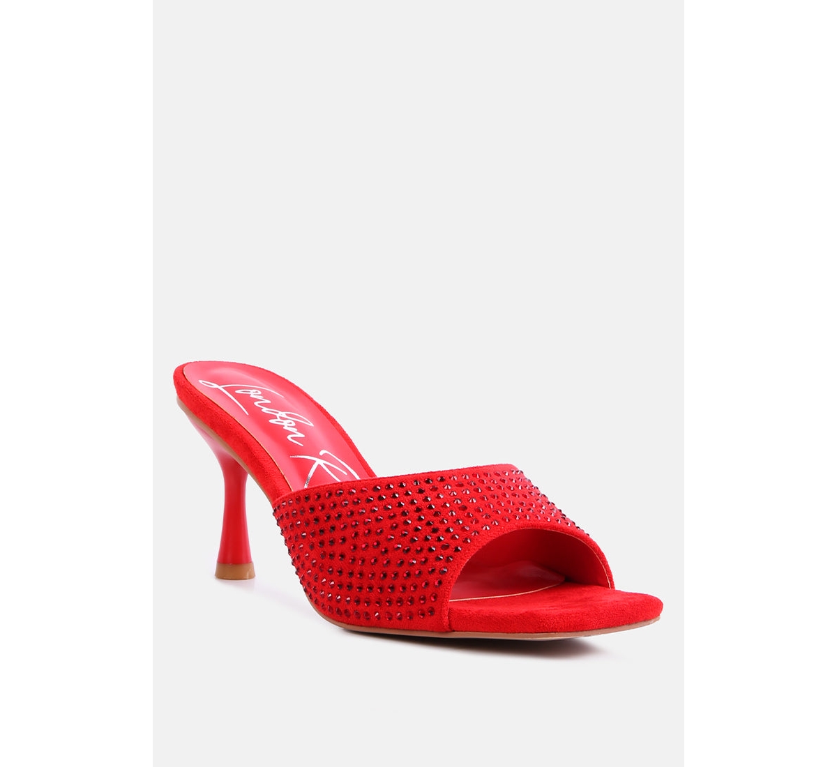 Click here for imprint heat set diamante slip on sandals - Red prices