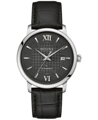 Bulova Unisex Automatic Hudson Black Leather Strap Watch 39mm - Macy's