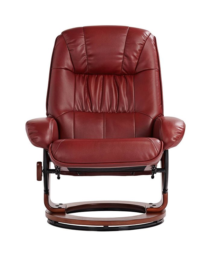BenchMaster Kyle Ruby Red Swivel Faux Leather with Ottoman Recliner ...