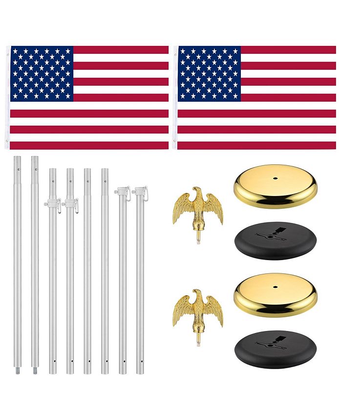 Yescom 2 Pack 8 Ft Sectional Flag Pole Kit Gold Eagle Finial 3x5 Ft US ...