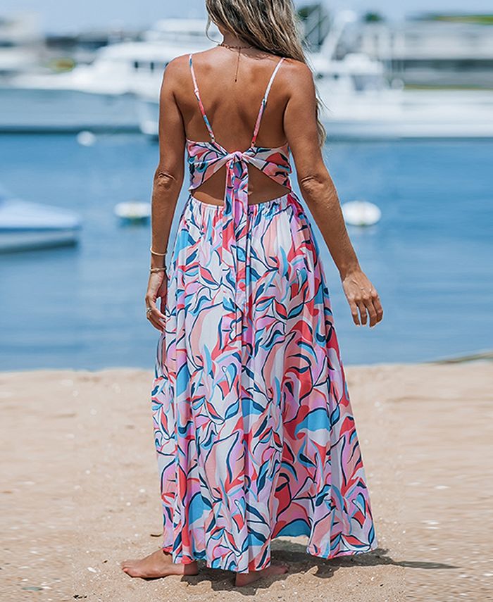 CUPSHE Women's Pink Abstract Sweetheart Twist & Keyhole Maxi Beach ...