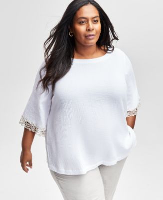 JM Collection Plus Size Dolman-Sleeve Gauze Top, Exclusively at Macy's ...