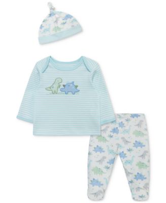 Little Me Baby Boys 3-Pc. Cute Dinos Top, Footed Pants & Hat Set - Macy's