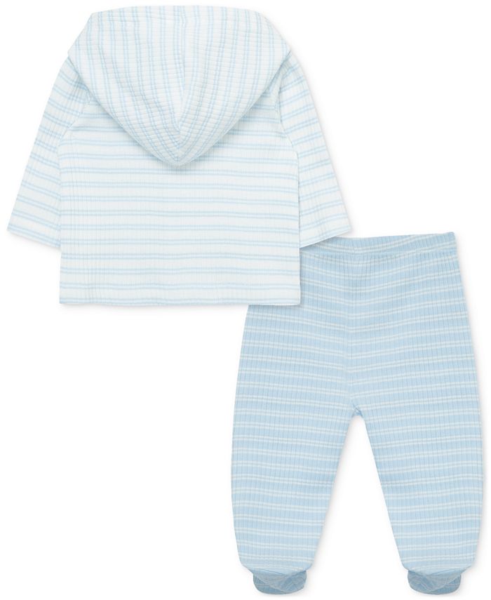Little Me Baby Boys Cuddles Cotton Hooded Cardigan & Footed Pants, 2 Piece Set - Macy's