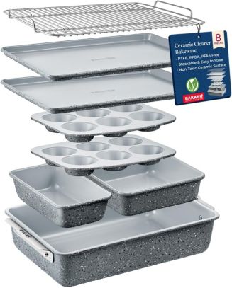 Bakken 8-Piece Stackable Bakeware Set - Ceramic Non-Stick Coating ...
