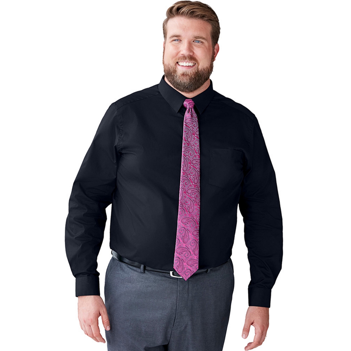 Click here for KingSize Big & Tall Wrinkle-Free Dress Shirt - Bla... prices