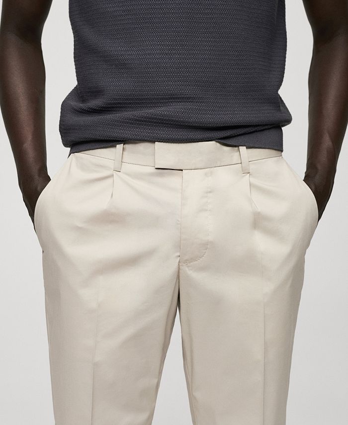MANGO Men's Slim-Fit Cotton Pleated Pants - Macy's