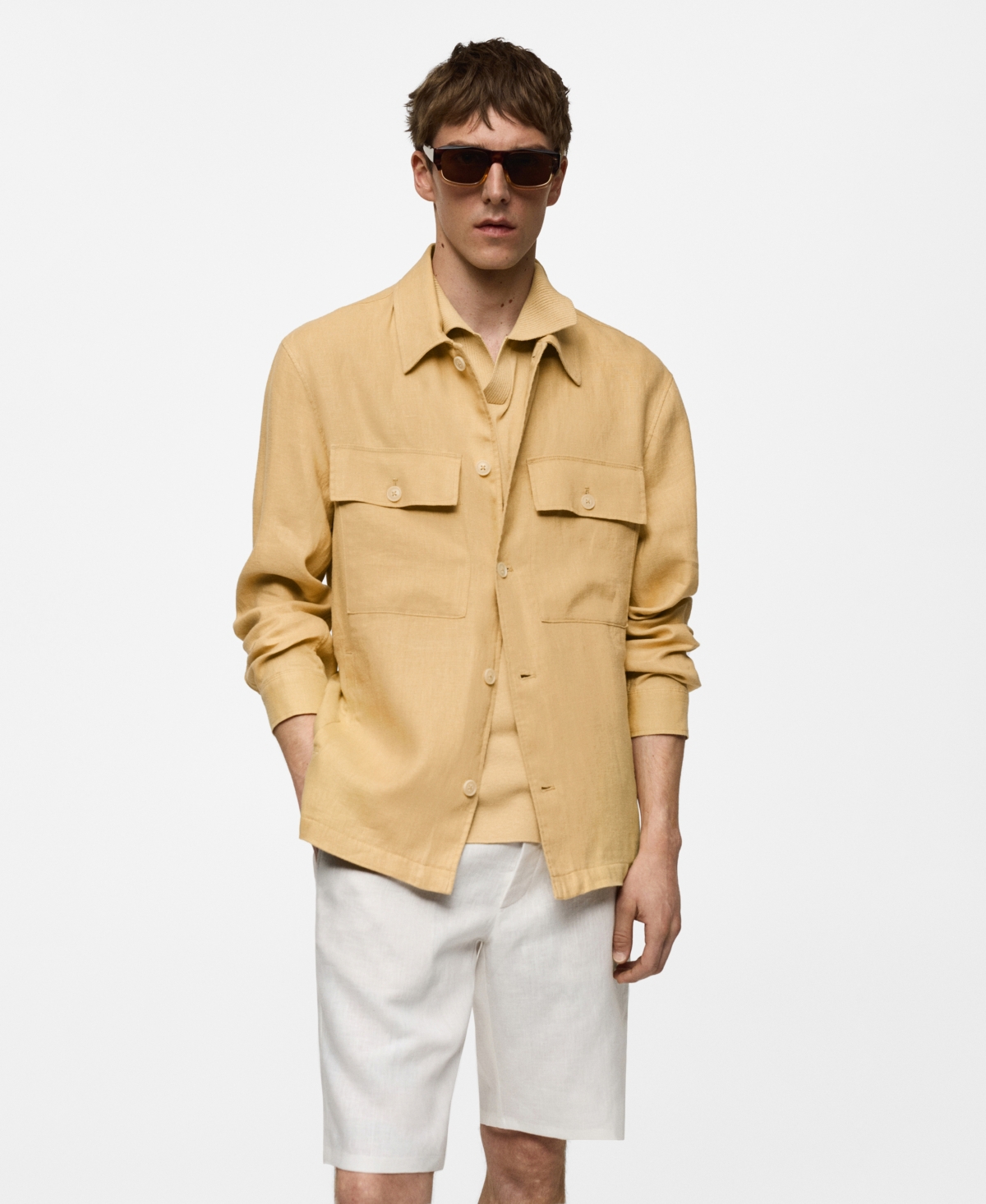 Click here for Mango Mens Linen Pockets Detail Overshirt - Pastel... prices