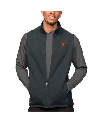 Antigua Men's Heather Charcoal Texas Longhorns Course Full-Zip Vest ...