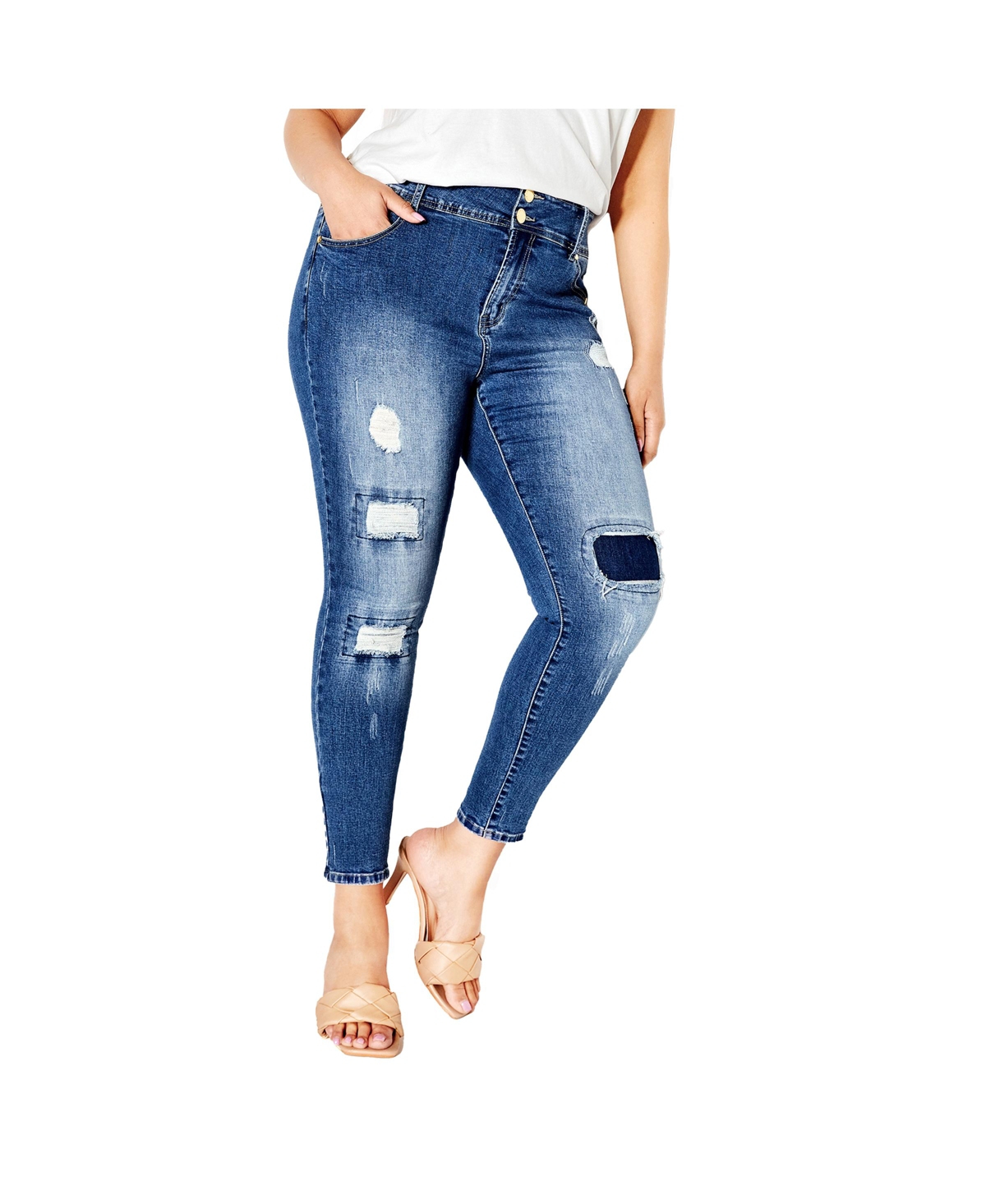Click here for City Chic Plus Size Patched Apple Skinny Jean - De... prices