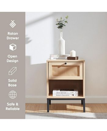 Clara Clark Wood Rattan 1-Drawer Bedside Table Night Stand - Macy's