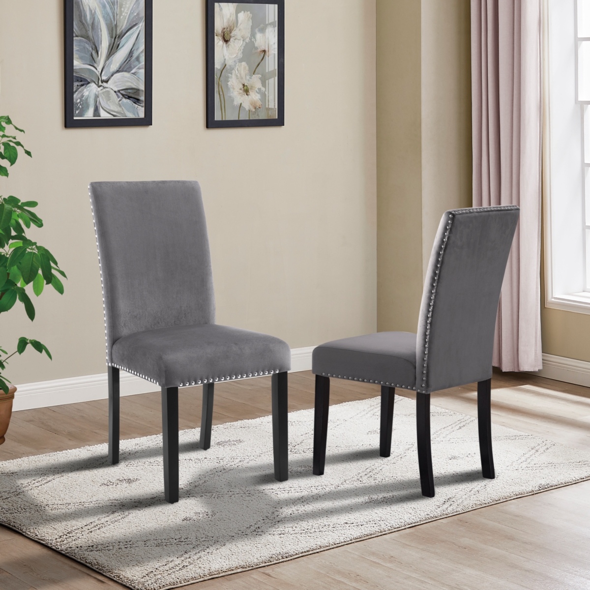 Click here for Contemporary Velvet Dining Chair with Nailhead Tri... prices