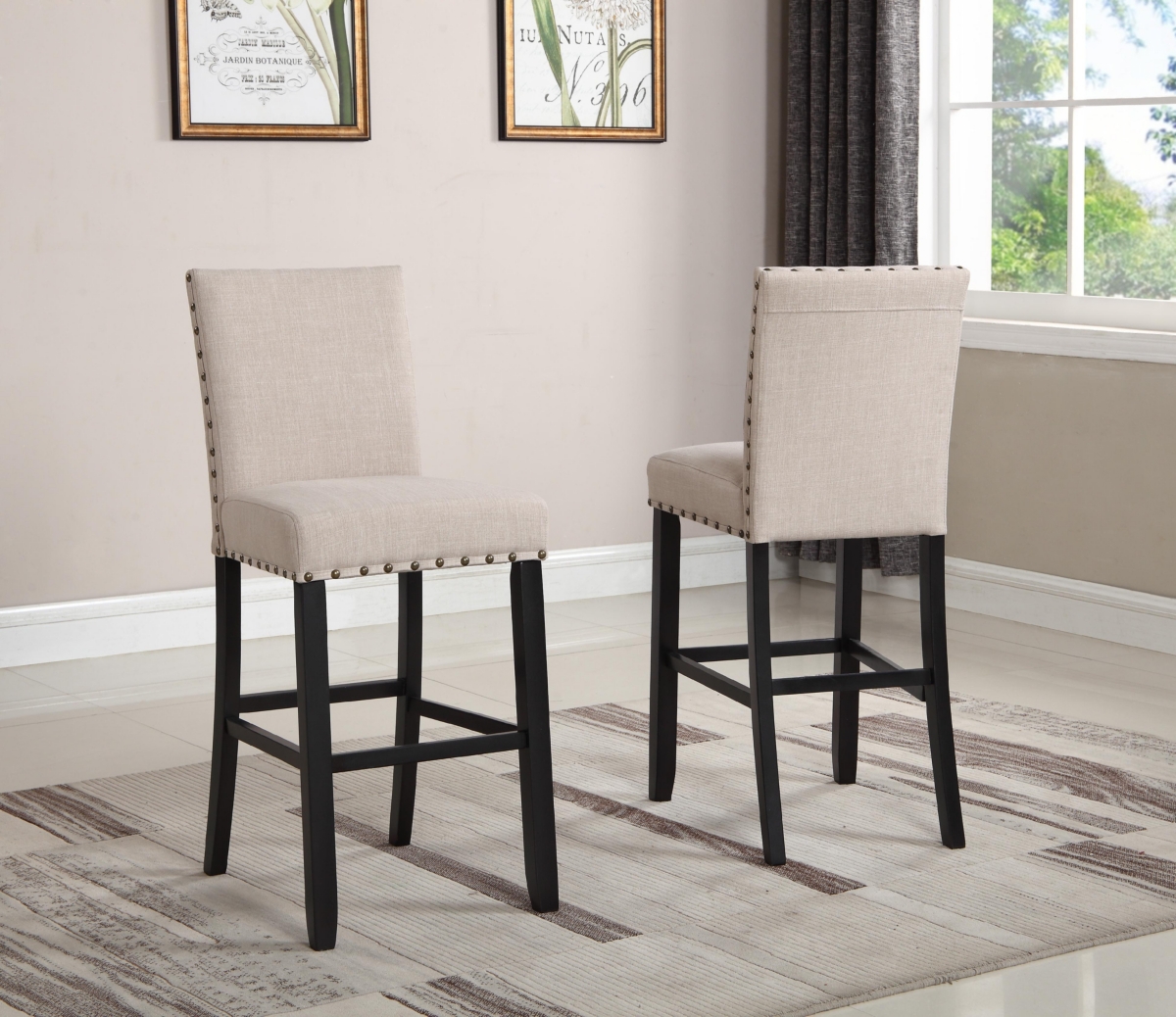 Click here for Fabric Bar Stools with Nailhead Trim  Set of 2  Ta... prices