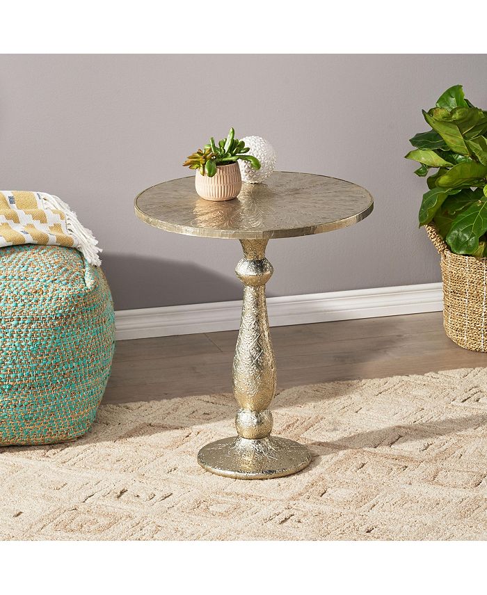 Simplie Fun Artisan Floral Engraved Silver Side Table with Boho Glam ...