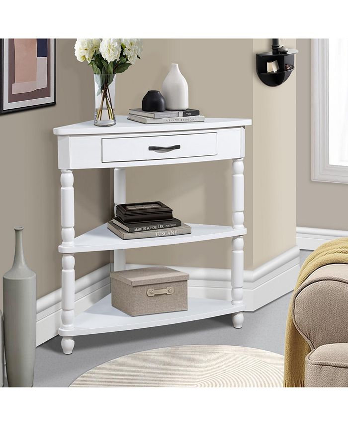 Simplie Fun Space-Saving Triangular Corner Table with Solid Wood Legs ...