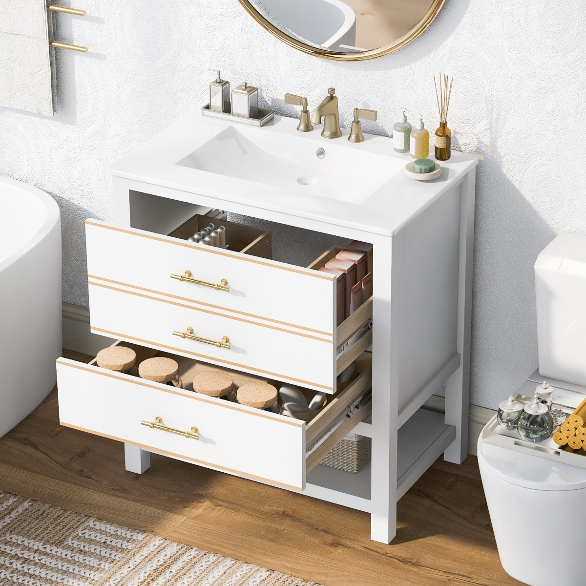 Click here for Streamdale White Bathroom Vanity with Modern Open... prices