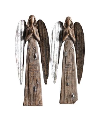 Slickblue Rustic Wood Sentiment Angel With Galvanized Metal Wings - Set ...