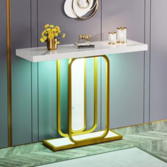 Tribesigns Modern Gold White Console Table with LED Lights, 41.3 Inch ...