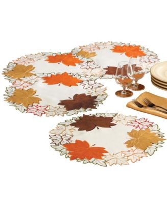 Collections Etc Fall Table Linens with Colorful, Embroidered Edges and ...