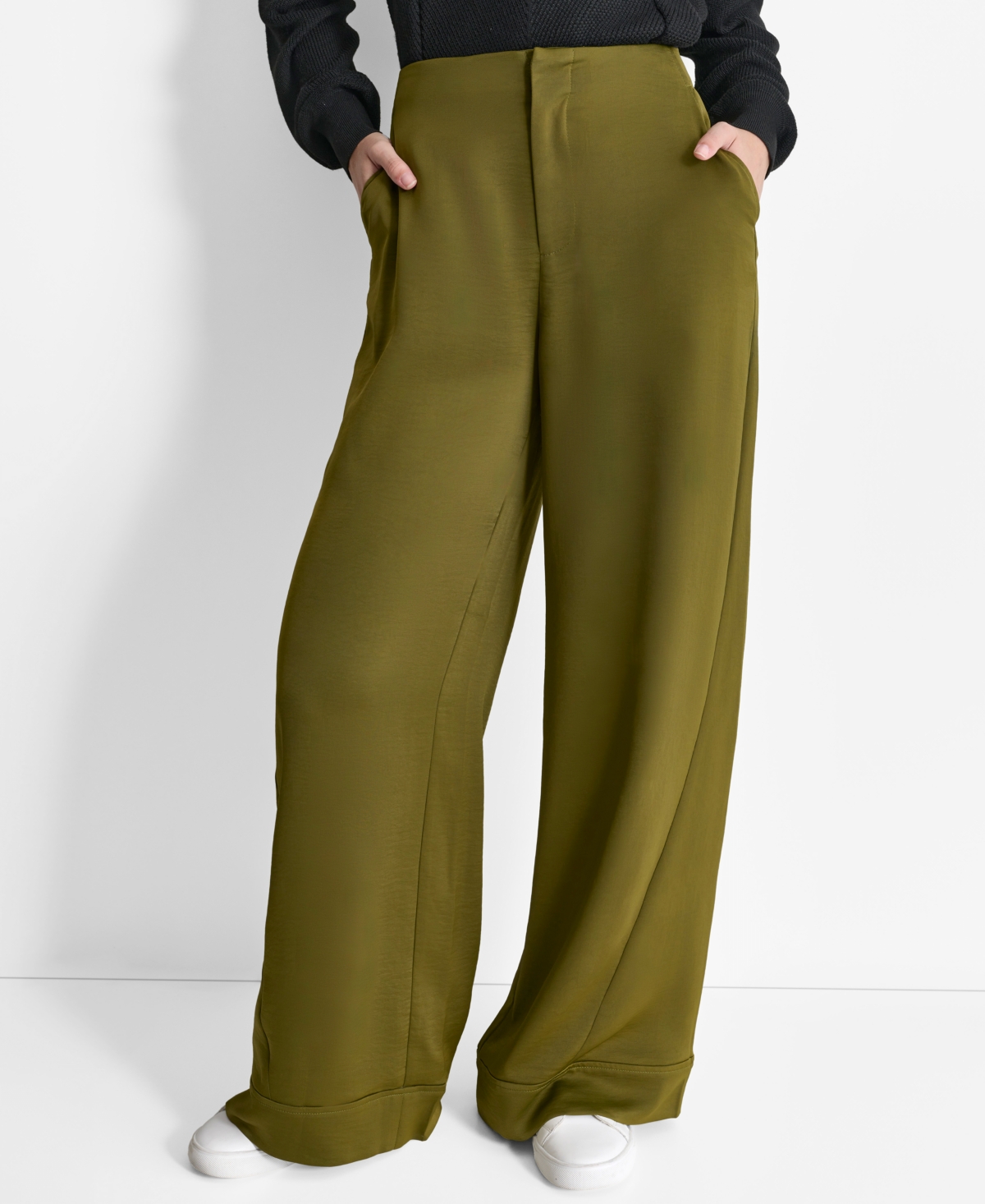 Click here for Dkny Womens Glazed High Rise Seamed-Cuff Wide-Leg... prices