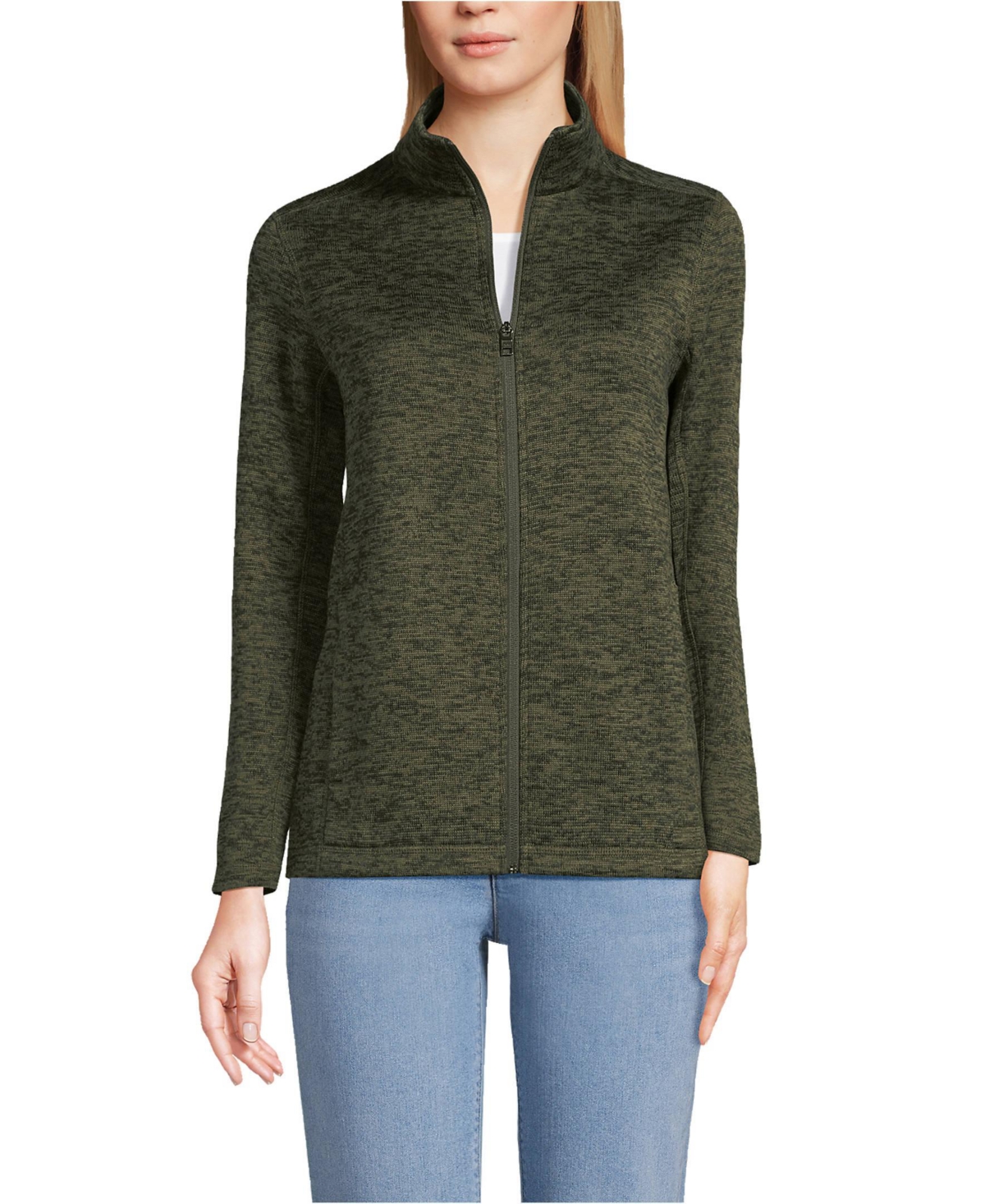 Click here for Lands End Womens Sweater Fleece Jacket - Forest mo... prices