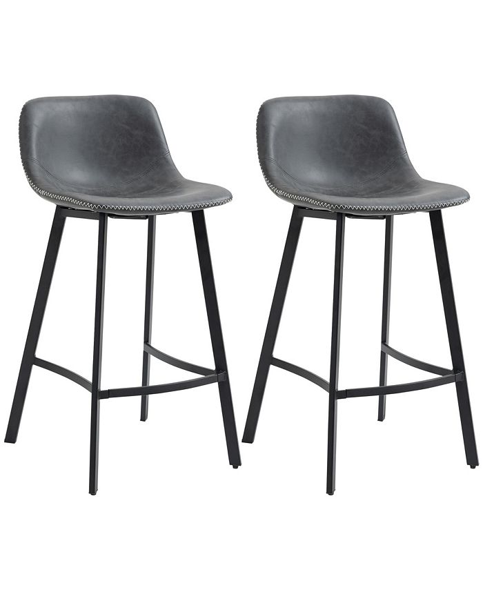 HOMCOM Counter Height Bar Stools Set of 2, Upholstered Kitchen Stool ...