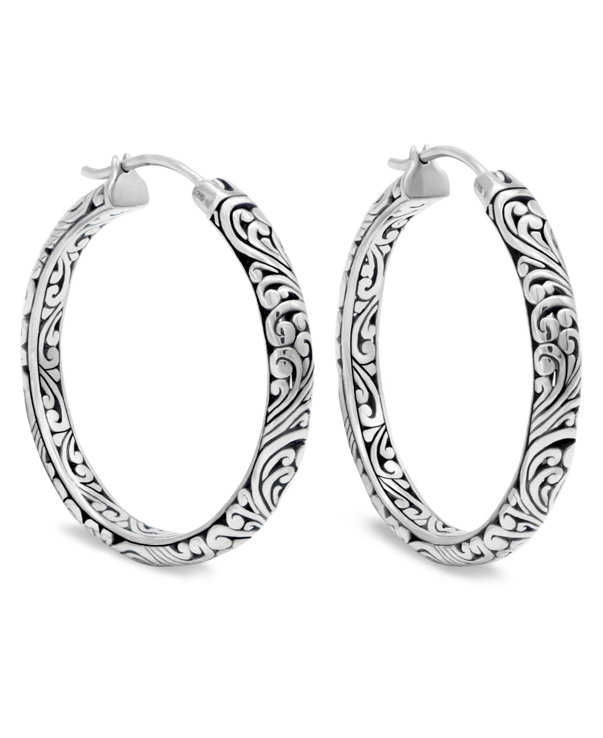 Click here for Devata 35mm Bali Filigree Hoop Earrings in Sterlin... prices