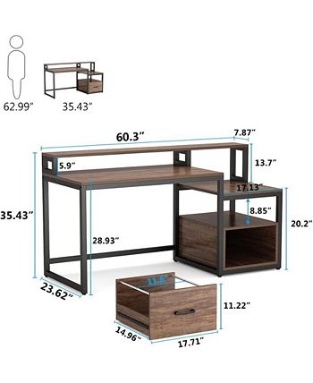 Tribesigns 60 inch Computer Desk with Storage Shelves and File Drawer ...