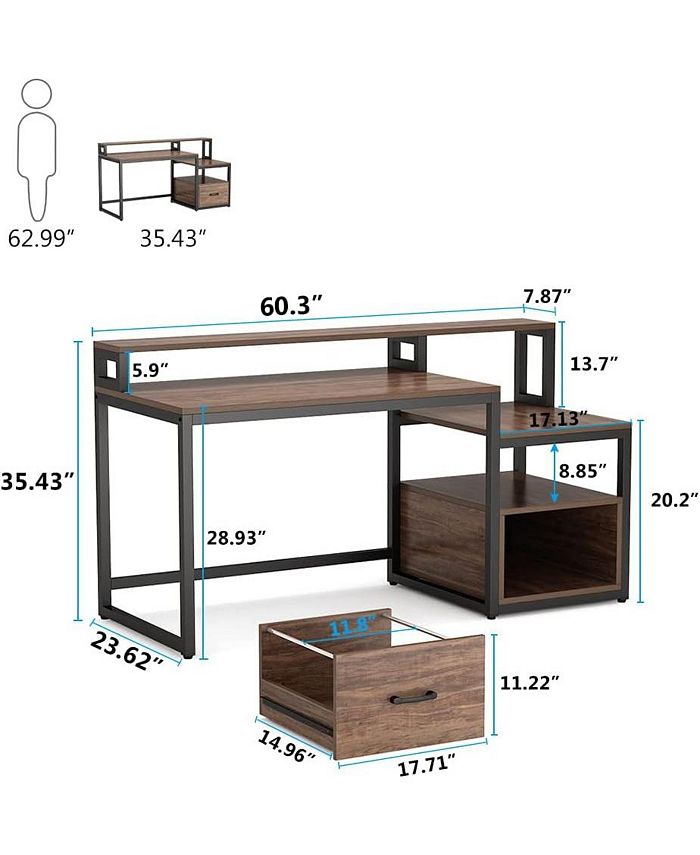 Tribesigns 60 inch Computer Desk with Storage Shelves and File Drawer ...