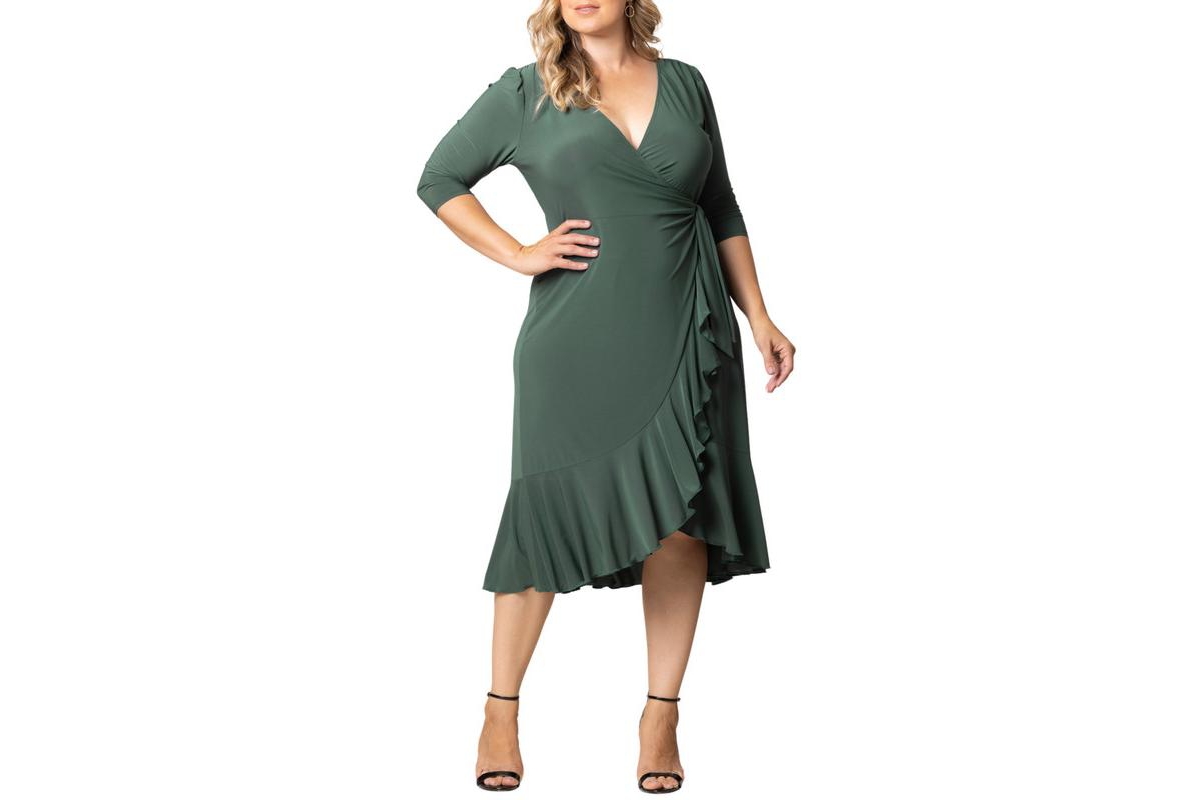 Click here for Kiyonna Plus Size Whimsy Ruffled Midi Wrap Dress -... prices