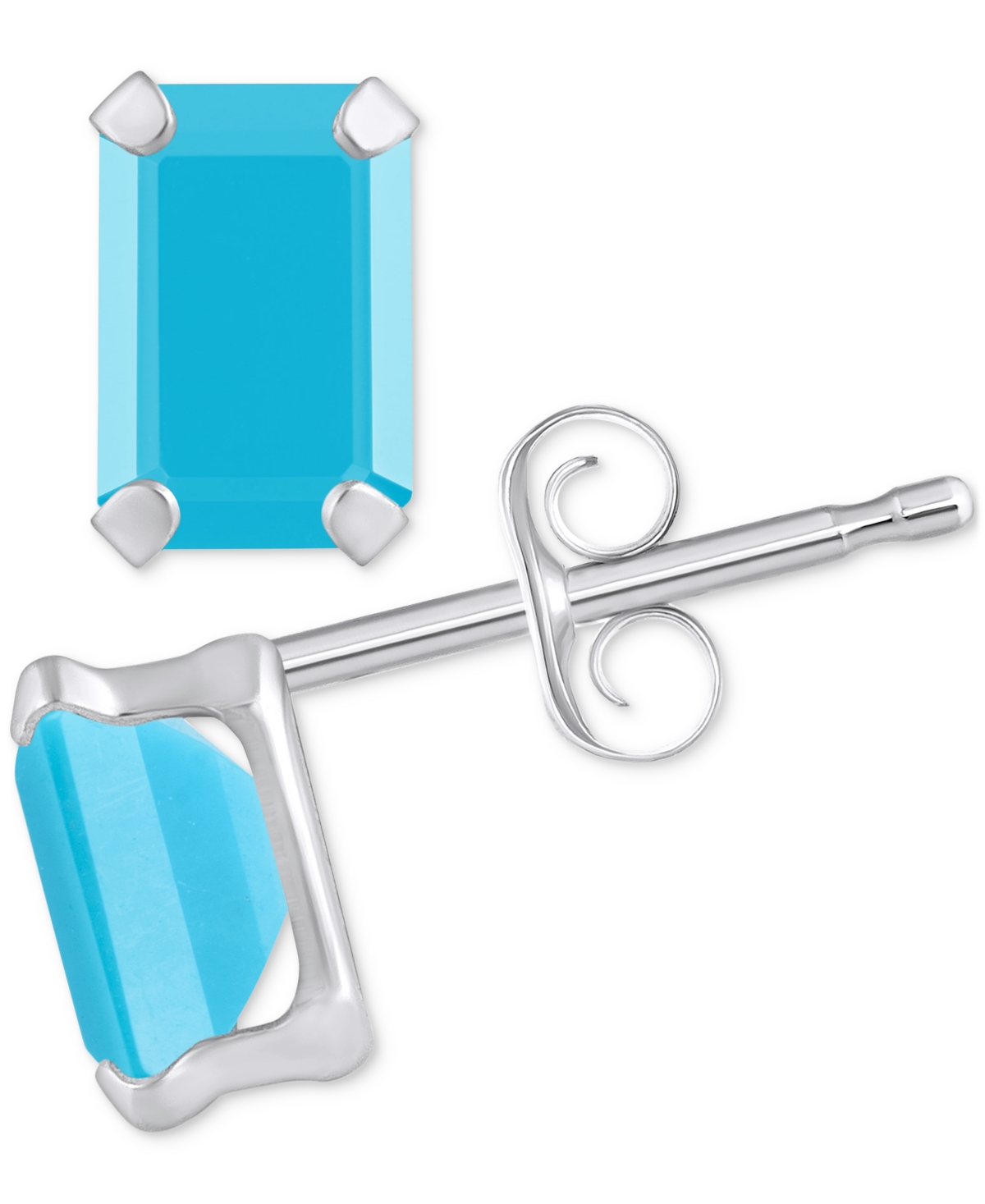 Click here for Turquoise Emerald-Cut Solitaire Four Prong Stud Ea... prices
