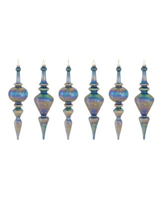 Slickblue Irredescent Wintry Blue Glass Finial Drop Ornament (Set of 6 ...