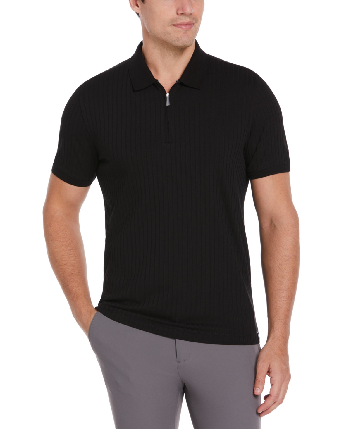 Click here for Perry Ellis Mens Slim-Fit Ribbed-Knit 1/4-Zip Polo... prices