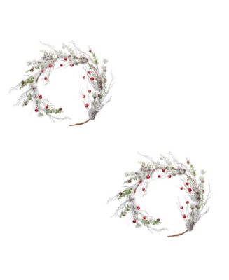 Slickblue Snowy Flocked Twig Pine Garland with Sleigh Bells (Set of 2 ...