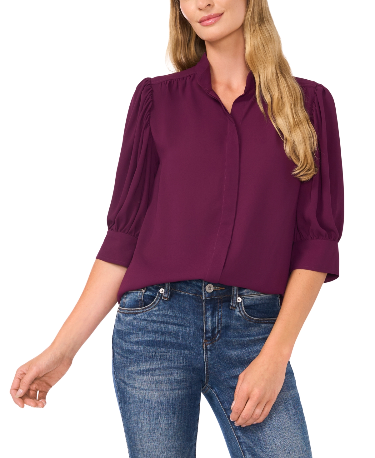 Click here for CeCe Womens 3/4-Sleeve Collared Button Down Top -... prices