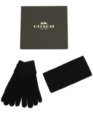 COACH Women's Signature C Metallic Headband & Touch Tip Gloves Boxed ...