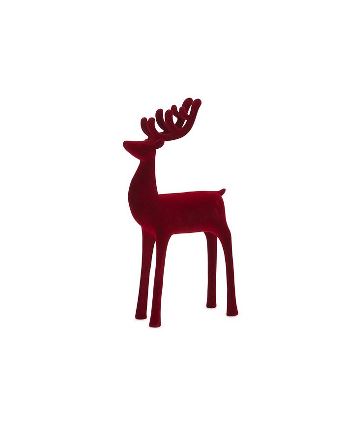 Slickblue Set of 2 Red Flocked Deer Figurines: Elegant Holiday Decor ...