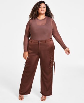 Nina Parker Trendy Plus Size Sheer Mesh Top & Straight-Leg Cargo Pants ...