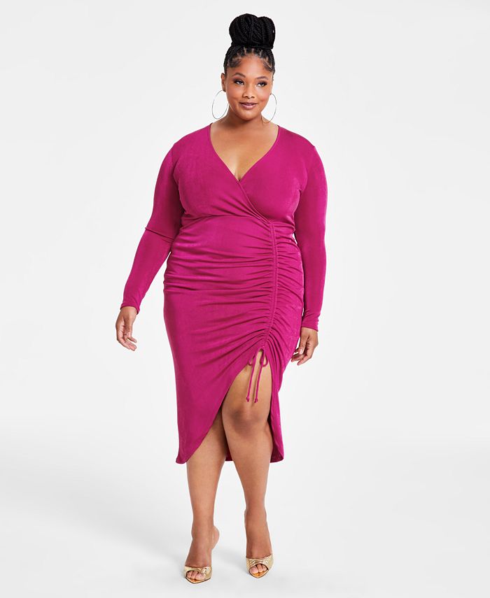 Nina Parker Trendy Plus Size Ruched Slinky Dress - Macy's
