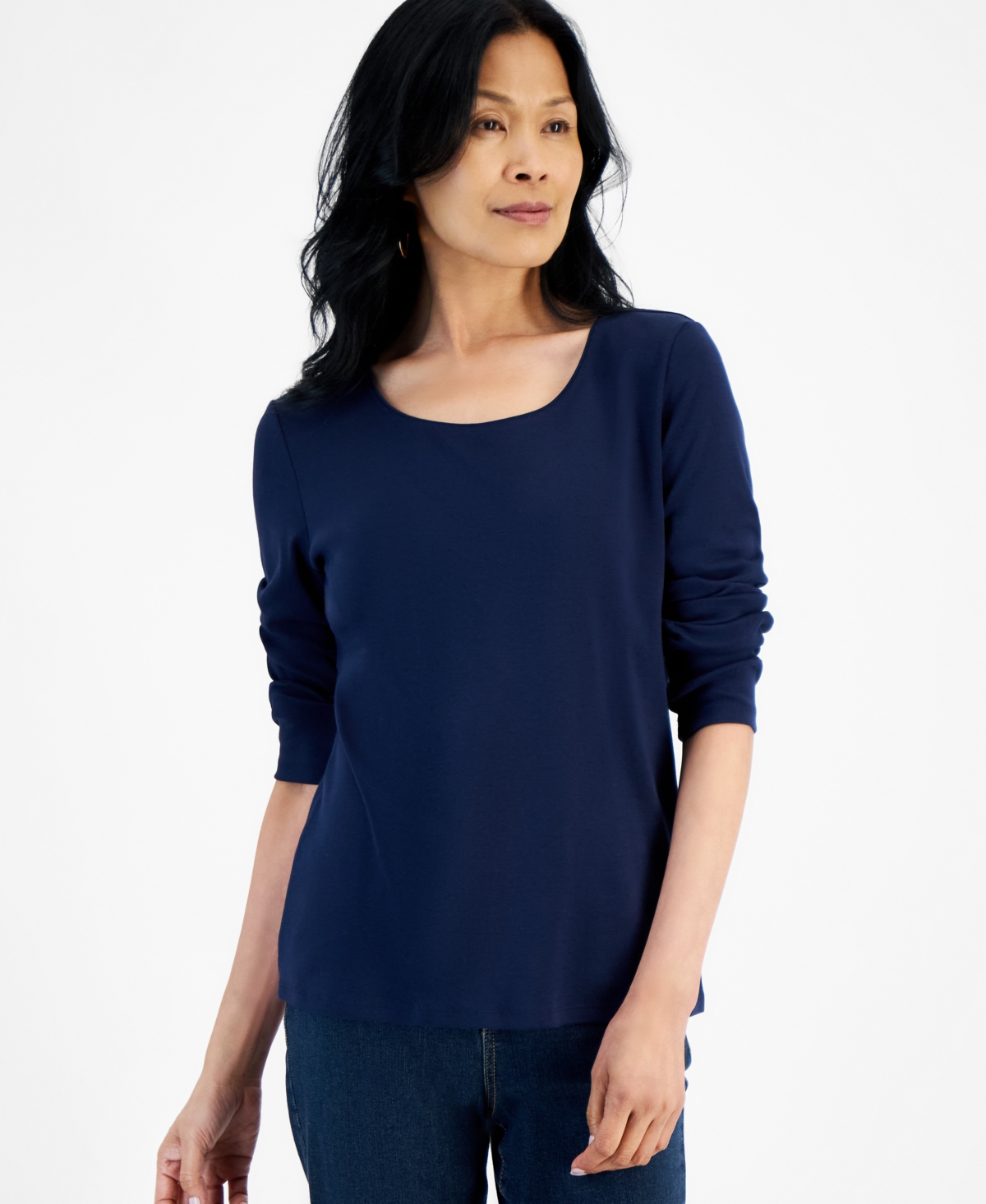 Click here for Style & Co Womens Cotton Long-Sleeve Scoop-Neck To... prices