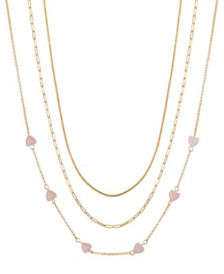 Unwritten Rose Quartz Hearts Paperclip Layered Necklace Set - Macy's