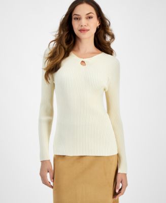 Tahari ASL Women's Twisted Keyhole Long Sleeve Ribbed Knit Top - Macy's