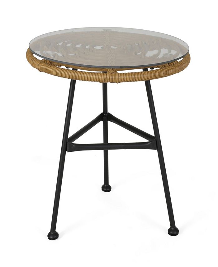 Simplie Fun Modern Rattan Side Table With Tempered Glass Top - Macy's