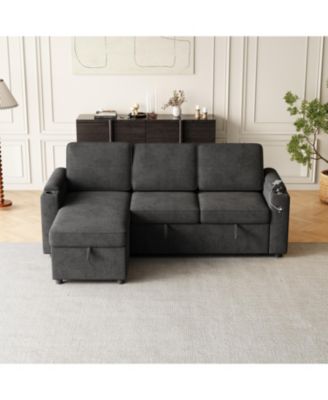 Streamdale Furniture 85.8 Convertible Sofa Bed with Storage Charging Ports Pull Out Bed