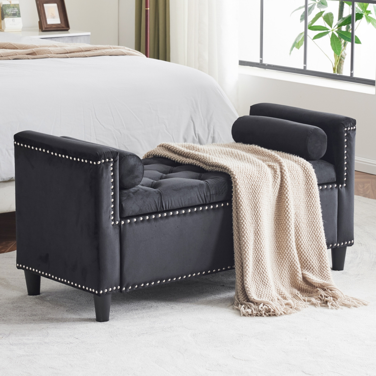 Click here for Streamdale Velvet Queen Bedside Bench with Armrest... prices